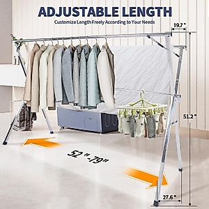 RSYEKU 79 Inches Clothes Drying Rack Outdoor,Stainless Steel Laundry Drying Rack Clothing Foldable & Collapsible Heavy Duty Garment Rack for Indoor Outdoor with Windproof Hooks