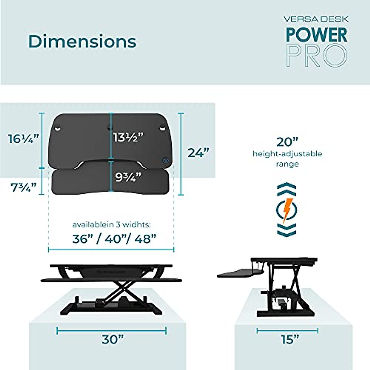 Power Pro Electric Height-Adjustable Desk Riser by VersaTables | USA Manufactured | Standing Desk Converter | Sit to Stand Desktop with Keyboard + Mouse Tray | 36"x 24" | Black