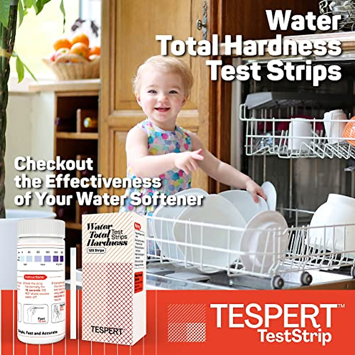 Water Hardness Test Kit: 125 Strips Hard Water Test Kit, TESPERT Water Hardness Test Strips for Water Softener Dishwasher Well Spa Pool