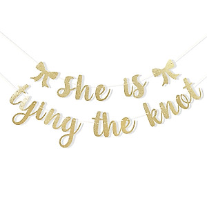 She is Tying The Knot Banner - Bridal Shower Banner Wedding Banner, Engagement Wedding Decorations, Wedding Theme Party Decoration Gold Glitter, Bridal Shower Photo Props