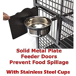 Extra Large Elegant Open Dome Top with Play Wooden Perch Stand Bird Parrot Cage for Macaw Cockatoo African Grey (35.25 x 29.5 x 62H Inches, Black Vein)