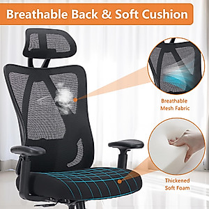 Office Chair, Desk Chair Computer Chair Ergonomic Office Chair with 2D Armrest Adjustable Lumbar Support & Headrest, High Back Home Office Desk Chair 135°Tilt Function Big and Tall Office Chair