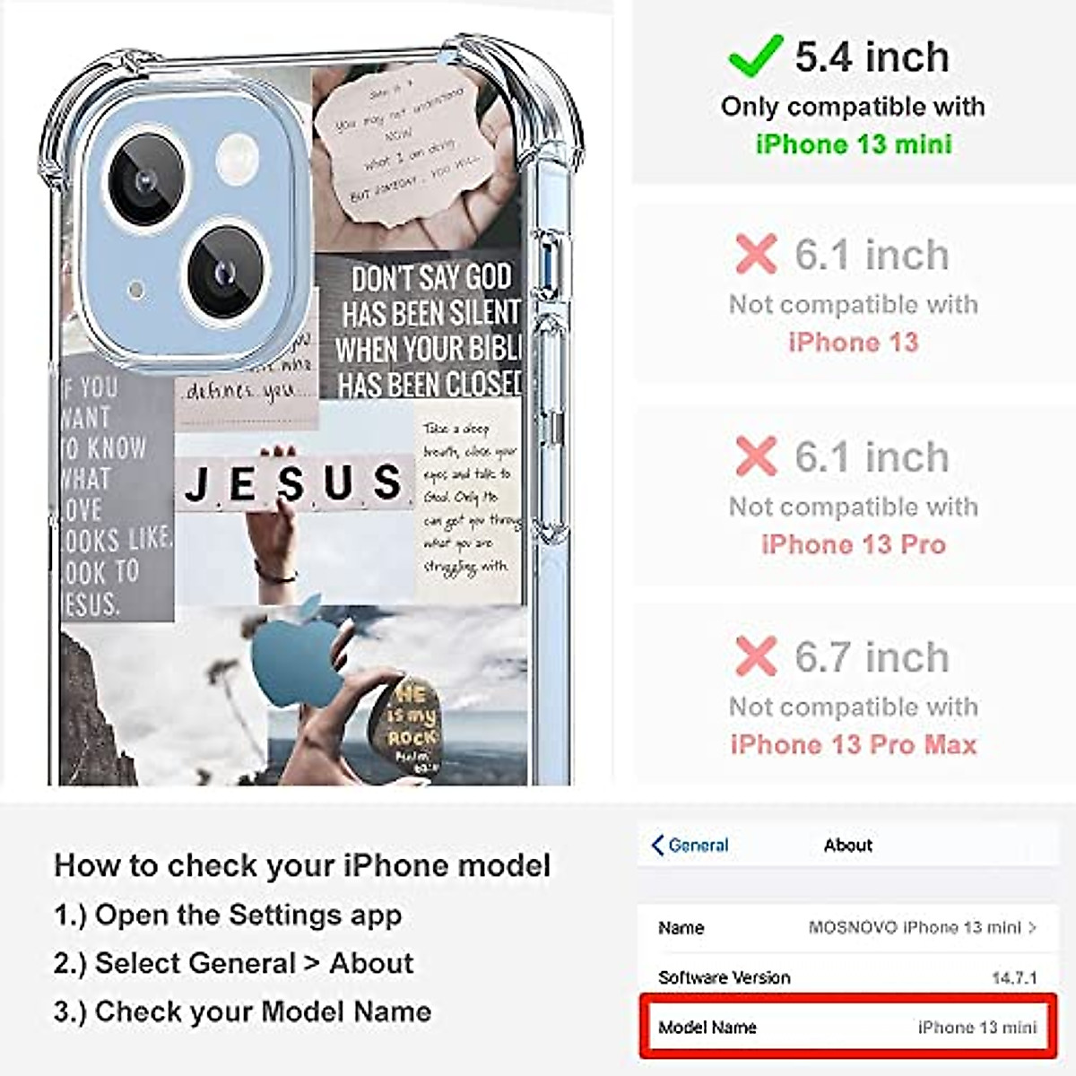 Jesus Quotes Case for iPhone 13 Mini,Christian Motivational Bible Verse Collage Pattern Case for Men Women,Unique Design Soft TPU iPhone 13 Mini Bumper Case