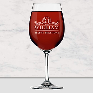 The Wedding Party Store, Custom Personalized Twenty First Birthday Square Shot Glass, Wine Glass, Champagne Flute, Beer Glass - Customized 21st B-day Celebration Party (16 oz Wine Glass with Stem)