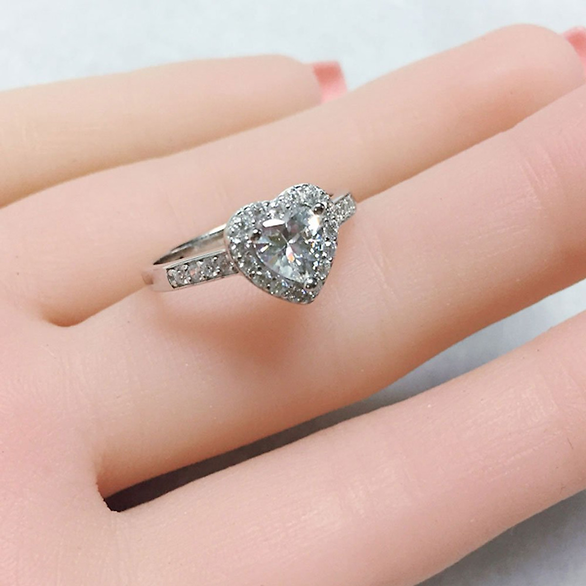 MABELLA Sterling Silver Jewelry 1.90 CT Halo Heart Engagement Ring Cubic Zirconia Promise Rings for Women Size 8