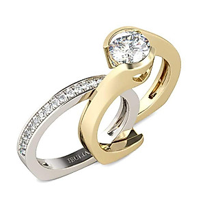 Jeulia 2.5 Carat Asymmetric Rings Women Round Cut Diamond Ring Set 14k Gold Plated Cubic Zirconia Engagement Rings Anniversary Promise Romantic Jewelry Gift (6)