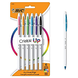 BIC Cristal Up Ballpoint Pen, Medium Point (1.2mm) Distributes Ink Evenly, Assorted Colors, 6-Count