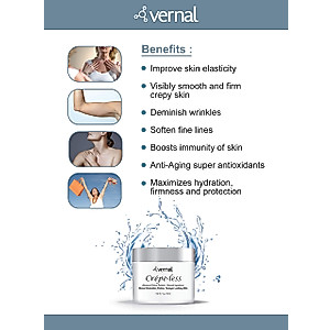Vernal Crepe-less crepey skin firming cream to reduce crepey arms, neck & hands. Organic tightening cream to reduce thin wrinkled skin on arms, neck and body. Made in USA (4 Oz)