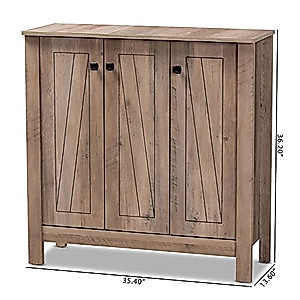 BOWERY HILL Natural Oak Finished Wood 3-Door Shoe Cabinet