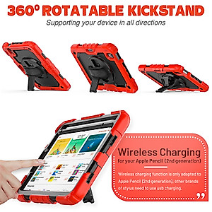 SEYMAC stock Case for iPad Mini 6 8.3'' 2021 with Screen Protector Pencil Holder [360 Rotating Hand Strap] &Stand, Drop-Proof Case for iPad Mini 6th Generation 8.3", Black+Red