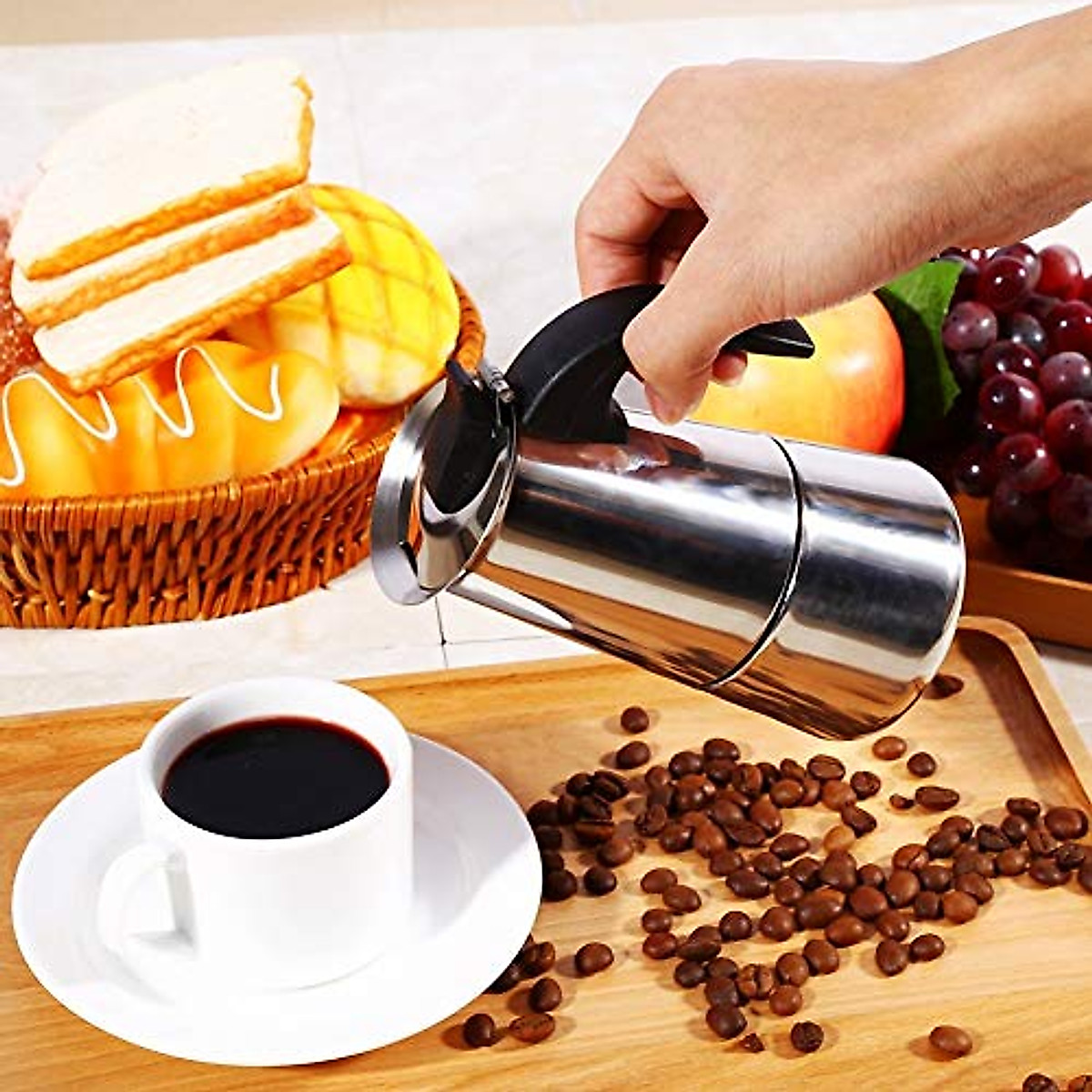100ml Stainless Steel Mocha Coffee Pot Kettle Stove Top Espresso Make Pot, Sliver