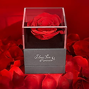 ASELFAD Preserved Red Real Rose with I Love You Necklace -Eternal Flowers Rose Gifts for Mom Wife Girlfriend Her on Anniversary Mothers Day Valentines Day Christmas Birthday Gifts for Women