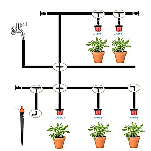 Dianrui 290PCS Drip Irrigation Fittings Kit, Barbed Connectors Parts 1/4'' Barbed Connectors Irrigation Fittings Kit for Garden Lawn Flower Pot Sprinkler Systems K1-042-set