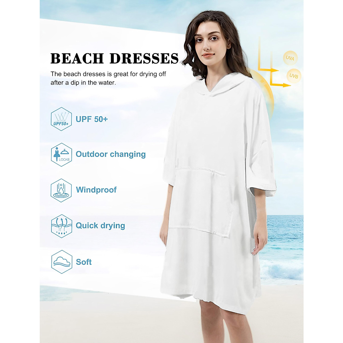 KFUBUO Surf Poncho Changing Towel Swim Robe with Pocket Plus Size Terry Cloth Swim Cover Up for Women Towel Poncho Hoodie