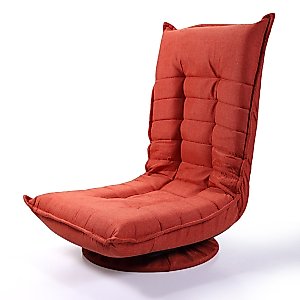 Orange Folding Floor Gaming Chair for Adults 360 Degree Swivel Video Game Chair Sofa with Back Support