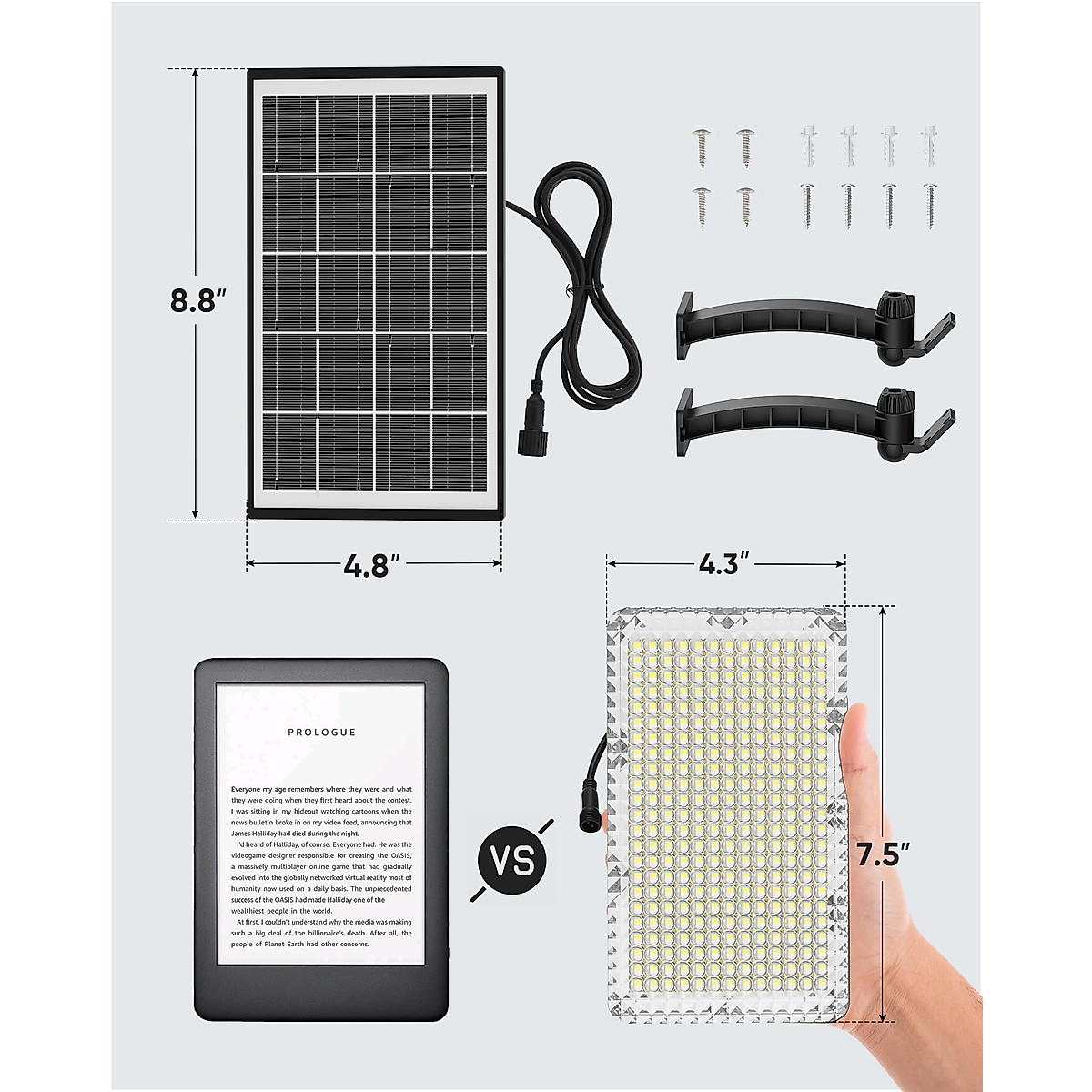 JACKYLED Solar Lights Outdoor 299 LED 1000 Lumens Bright Solar Wall Spotlight with 4000mAh Battery IP65 Waterproof Dusk to Dawn Auto Lighting for Front Door Balcony Shop Barn Garage (Black, 2-Pack)