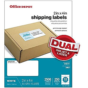 Office Depot White Laser Shipping Labels, 2in. x 4in., Pack of 2500, 505-O004-0020