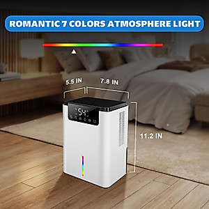 Dehumidifier, Dehumidifiers for Room,70 OZ Water Tank, (800 sq.ft) Dehumidifiers for Basement Home Bathroom Bedroom with Auto Shut Off, 7 Colors LED Light, white