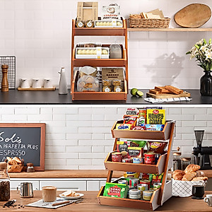 NUTUNI Fruit Basket for Kitchen, 3 Tier Fruit Basket, Bamboo Fruit Basket, Produce Storage, Fruit Holder, Fruit and Vegetable Storage for Potato, Onion, Bread and Snack -Brown (Self-assembly)