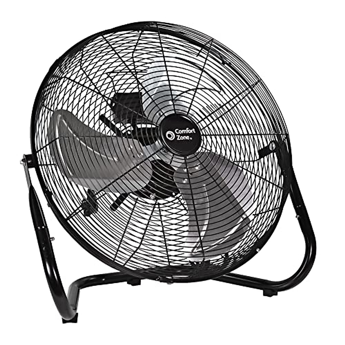 Comfort Zone CZHV18BK 18” 3-Speed High-Velocity Cradle/Floor Fan with 180-Degree Adjustable Tilt, Convenient Carry Handle, and Rubber Feet for Stability, Black