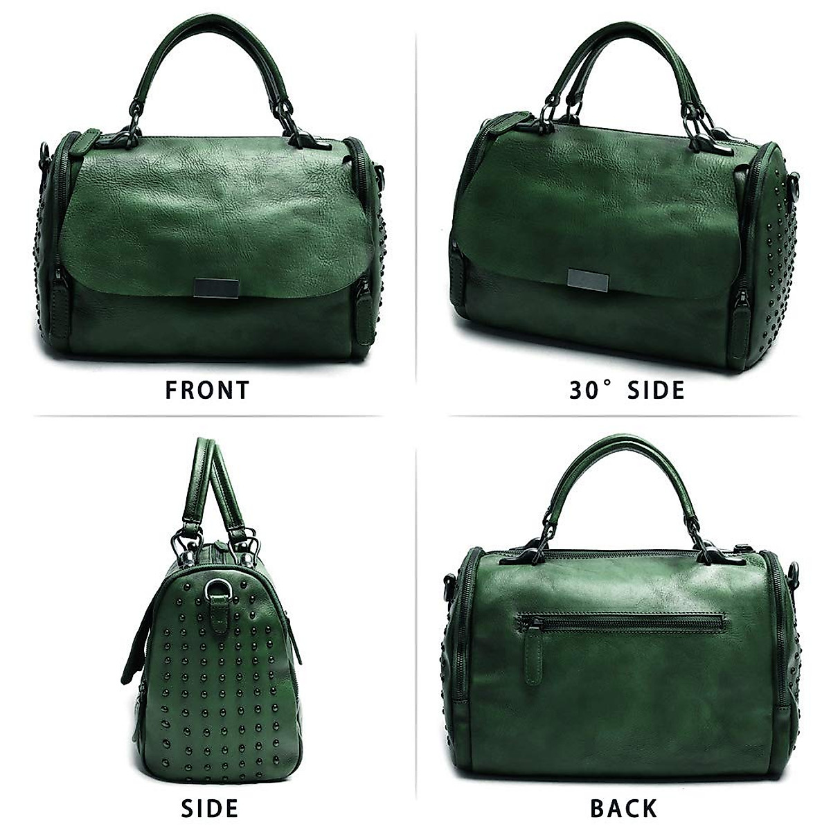 IVTG Genuine Leather Satchel Bag for Women Vintage Handmade Top Handle Crossbody Handbag (Green)