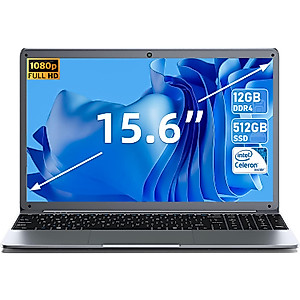 SGIN 15.6 Inch Laptops, 12GB DDR4 512GB SSD (TF 512GB) Laptop, FHD 1920x1080 with Webcam, with Intel Celeron N5095 Processor(Up to 2.9GHz), USB 3.0, WiFi, Bluetooth 4.2(Gray)
