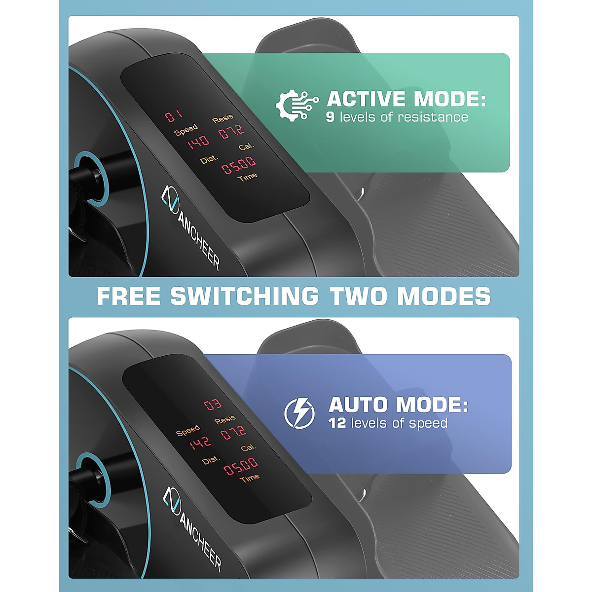 ANCHEER Under Desk Elliptical Machine, Resistance/Speed Dual Mode Ellipse Leg Exerciser While Sitting for Seniors Exercise Bike Pedal Exerciser While Sitting with Massage Pedal/Remote Control