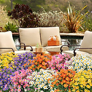 ArtBloom 6 Bundles Outdoor Artificial Daisies Fake Flowers UV Resistant Shrubs, Faux Plastic Greenery for Indoor Outside Hanging Plants Garden Porch Window Box Home Wedding Farmhouse Decor (Pink)