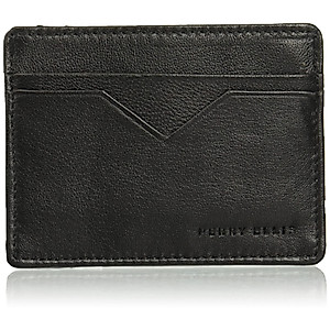 Perry Ellis Men's Perry Ellis Portfolio Card Holder With A Sliver Tone Logo, Black, One Size
