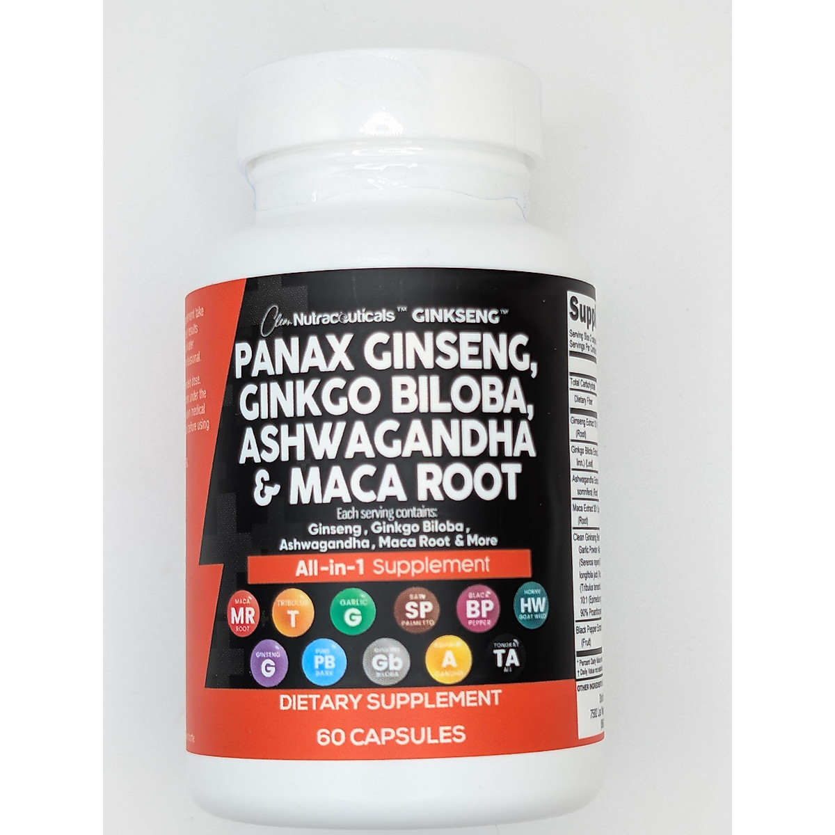 Clean Nutraceuticals Panax Ginseng Ginkgo Biloba Ashwagandha Maca Root - Focus Supplement Pills for Women and Men with Pine Bark Extract, Garlic, and Saw Palmetto - 60 Caps