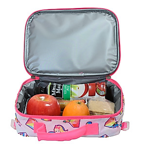 JoJo Siwa Girls 4 Piece Backpack Set, Rainbow Sequin School Travel Bag with Front Zip Pocket, Mesh Side Pockets, Lunch Box, Water Bottle, and JoJo Bow Hair Tie