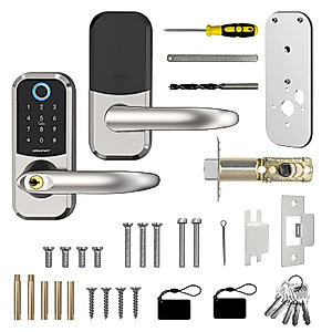 Smart Lock, SMONET Fingerprint Door Lock with Adjustable Handle, Bluetooth Electronic Digital Deadbolt Lock with Keypad, IC Cards, Code, Fingerprint, App and Key Works with Alexa for Home Apartment
