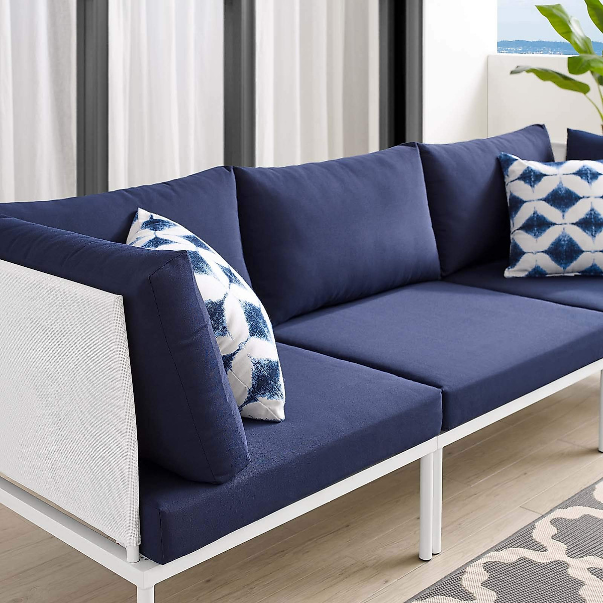 Modway EEI-4967-WHI-NAV Harmony Outdoor Patio Aluminum Sofa, White Navy