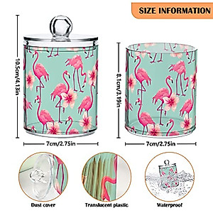 Sletend 2 Pack Plastic Qtips Holder Flamingo Flower Bathroom Container Storage Holder Vanity Canister Jar for Cotton Swabs,Bath Salts,Makeup Sponges,Hair Accessories