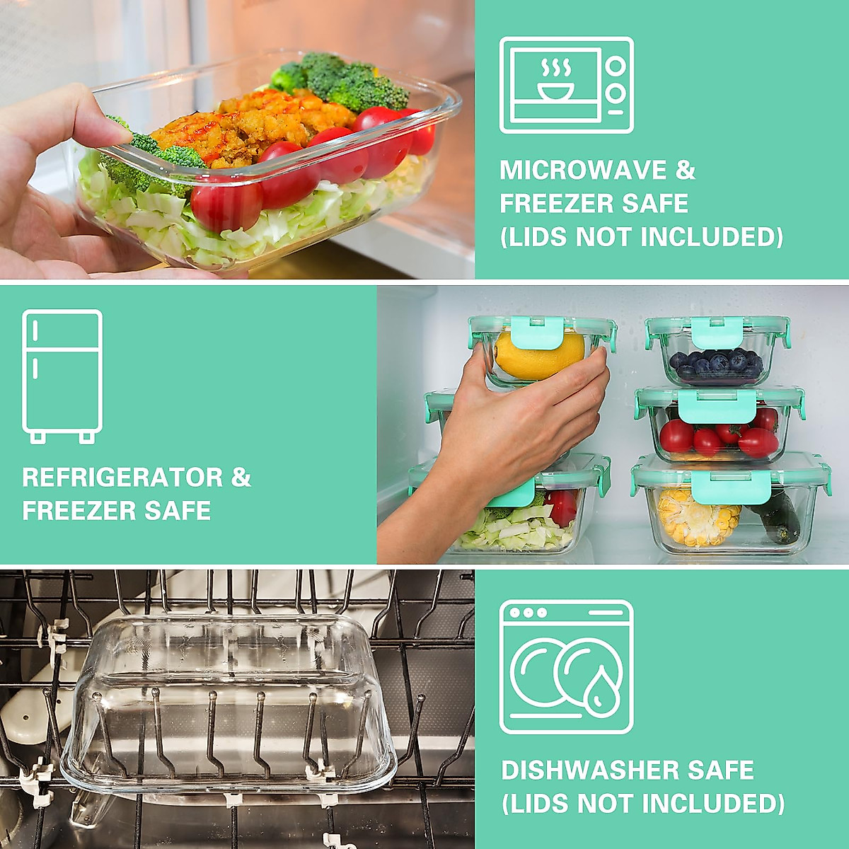 Moretoes Glass Food Storage Containers, 9pcs, Glass Meal Prep Containers, Glass Airtight Leakproof Containers Set, Glass Storage Containers with Lids