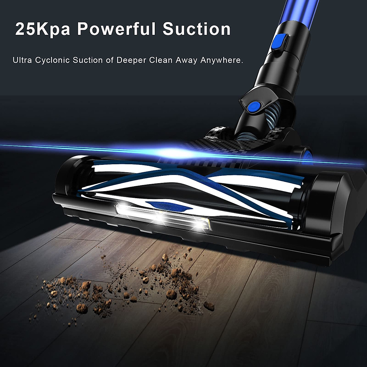 FirstLove Cordless Vacuum Cleaner - High Suction Stick with Up to 45 Mins Runtime, Removable Rechargeable Battery, 6 in 1 Lightweight for Carpet and Hard Floor Pet Hair, Navy, (E17)