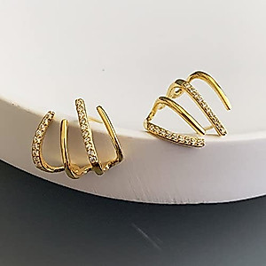 Tewiky Claw Earrings for Women, 14k Gold Plated Claw Earrings Cuff Hypoallergenic Subloom Ear Wrap Piercing Stud Earrings Minimalist Trendy Cubic Zirconia Warp Cuff Earrings Dainty Jewelry for Women