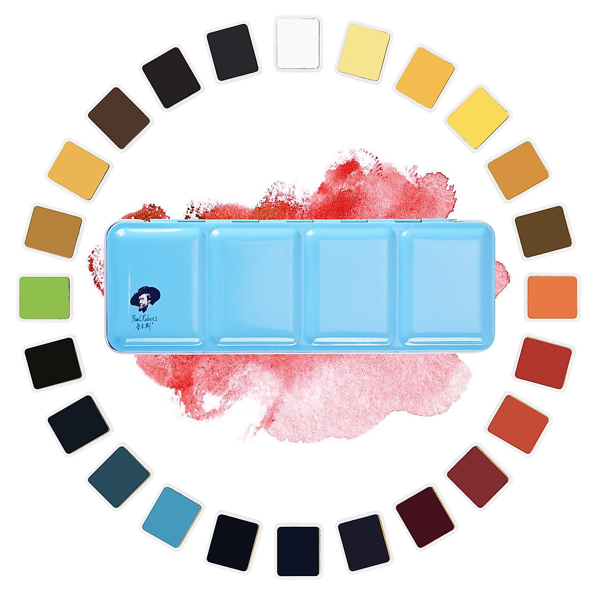 Paul Rubens Watercolor Paint Set Artist Grade, 24 Vivid Colors with Portable Metal Box for Artists, Beginners, Hobbyists, Students-Set B