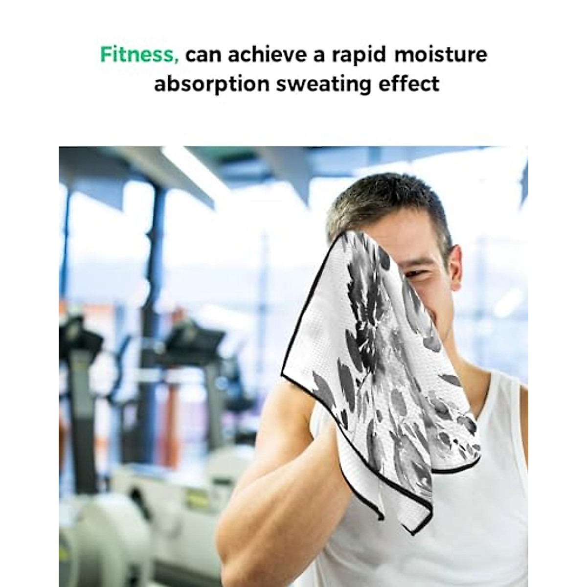 Golf Towel Black Grey Gradient Watercolor Floral White,Waffle Pattern Microfiber Club Cleaner Golf Towels with Carabiner Clip for Women Men Dad,Flower Ink and Wash Golf Towel for Golf Bags,24x16in