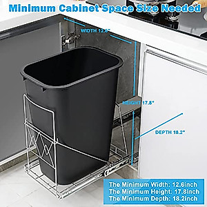 GRIKODA Pull Out Trash Can Under Cabinet, Kitchen Adjustable Sliding Waste Bin Frame,Trash Can Not Included