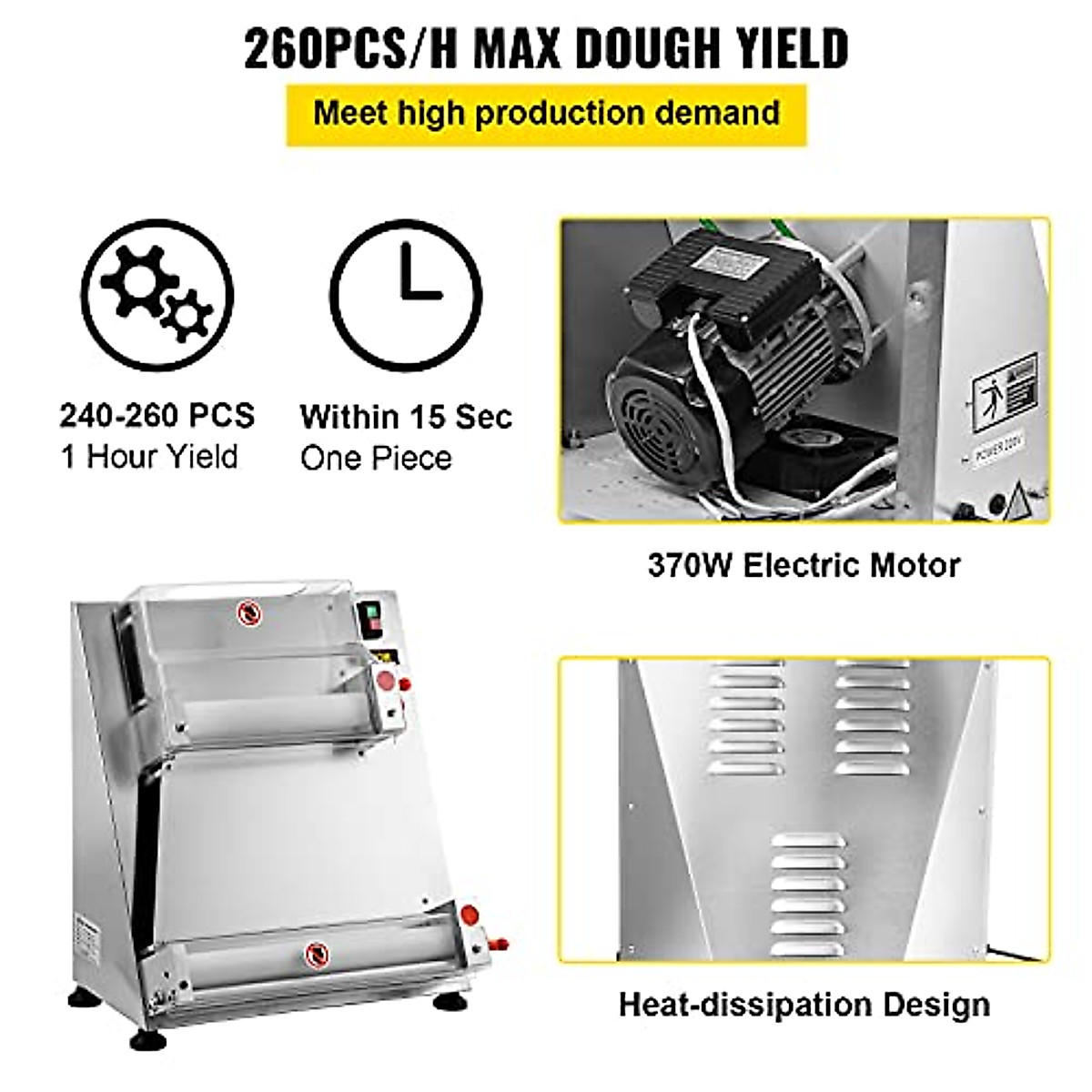 VEVOR Commercial Dough Roller Sheeter 15.7inch Electric Pizza Dough Roller Machine 390W Automatically Suitable for Noodle Pizza Bread and Pasta Maker Equipment