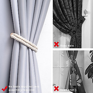 NICEEC 2 Pack Wooden Magnetic Curtain Tiebacks Boho Decoration Drape Tie Backs Natural Cotton Handmade Double Rope Curtain Holdbacks for Thin or Thick Home & Office Window Drapery (New Beige)