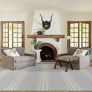 Rugs USA x Lauren Liess Bergamot Striped Cotton Area Rug, 9' x 12', Light Blue