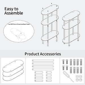 Bkemiy Clear Acrylic Narrow Side Table for Small Spaces, 15.75" L x 7.87" W x 24.6" H, 3 Tier Oval Slim End Table Nightstand, Small Minimalist Skinny Bedside Table for Bedroom, Bathroom, Living Room