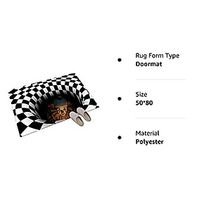 Meilihua, 3D Vortex Optical Illusion Rug Round Carpet Clown Doormat for Lvining Bedroom, Black White Plaid Round Rugs 3D Visual Optical Floor Mat (Colour, 5080)