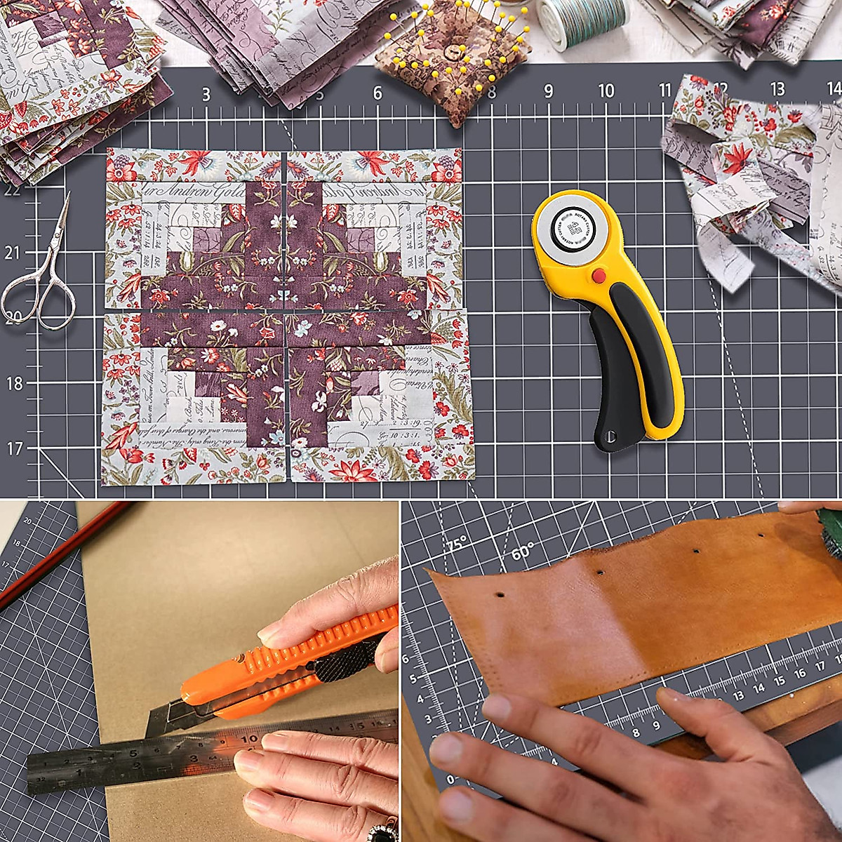 Headley Tools 24 x 36 Inch Large Self Healing Cutting Mat, Durable A1 Double Sided 5-Layer Craft Cutting Board for Fabric, Quilting, Sewing, Hobby, Scrapbooking, Arts and Crafts Project, Dark Gray