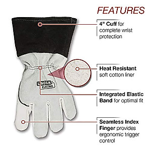 Lincoln Electric DynaMIG Traditional MIG Welding Gloves | Top Grain Leather |K3805, White, Large (Pack of 2)