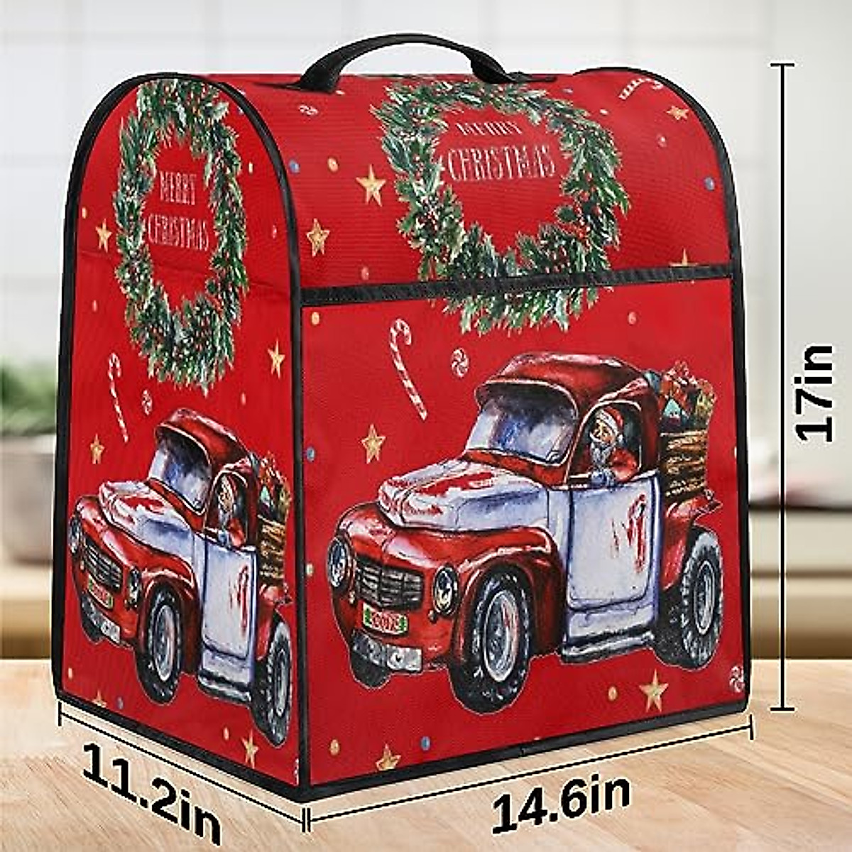 Christmas Wreath Cars Stand Mixer Cover Foldable with Zipper and Handle Dust Cover Compatible With 6-8 Quart Kitchen Mixers Fits All Tilt Head & Bowl Lift Models