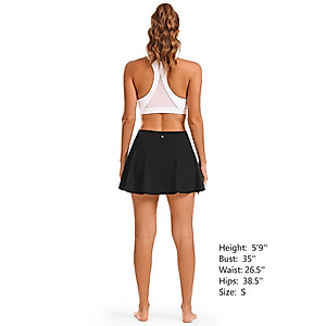 Stelle Women Tennis Golf Skirts High Waisted with Inner Shorts for Athletic Workout Sports Skorts Running Pickleball (BK, M) Black