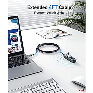 USB C to USB Hub Long Cable 4 FT, uni Slim Type-C to USB 3.0 Splitter [Thunderbolt 3/4 Compatible] for MacBook Pro/Air M1, Dell XPS, Surface Laptop 4 | HDD, MIDI Devices, Webcam and More